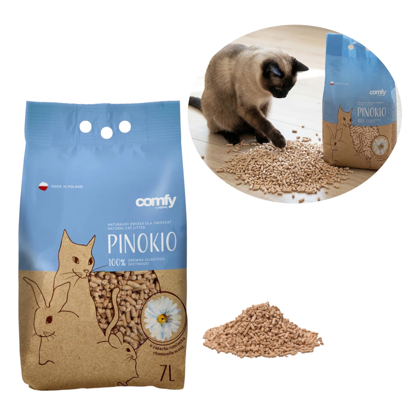 COMFY PINOKIO Żwirek RUMIANKOWY Drewniany dla Kota Królika 7l - Sklep ...